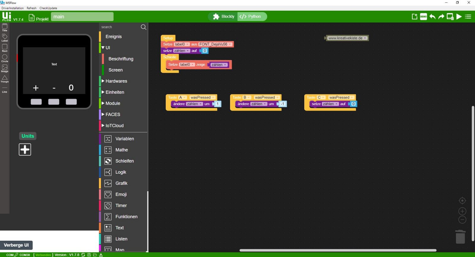 M5Stack & UiFlow +/- Zähler