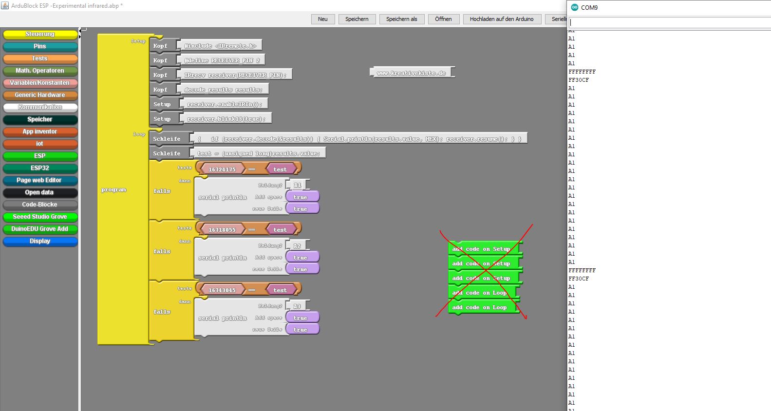 Arduino KY-022 IR Empfänger mit Ardublock programmieren